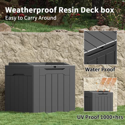 Greesum 31 Gallon Resin Deck Box Large Outdoor Storage for Patio Furniture, Garden Tools, Pool Supplies, Weatherproof and UV Resistant, Lockable, Dark Grey