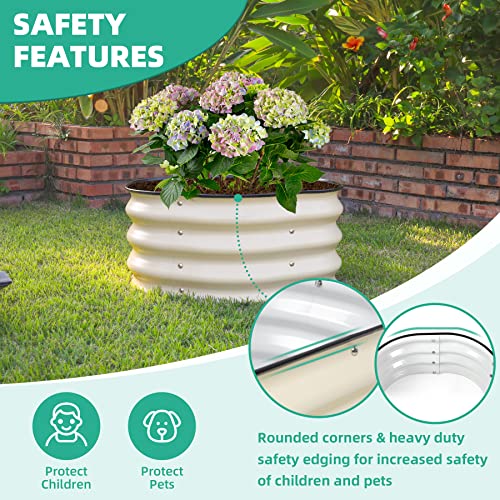 T4U Round Raised Garden Bed,2ft X 2ft X 0.9ft Zinc-Aluminum-Magnesium Stainless Steel Durable Metal Planter Box, Outdoor Planter Garden Bed for Vegetables Flowers Fruits Herb etc(Ivory White)