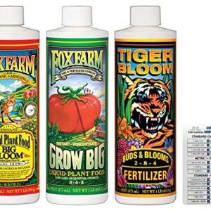 FoxFarm Liquid Nutrient Trio Soil Formula: Big Bloom, Grow Big, Tiger Bloom (Pack of 3-16 oz Bottles) + Twin Canaries Chart