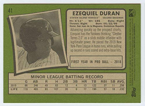 2020 Topps Heritage Minor League #41 Ezequiel Duran Staten Island Yankees MLB Baseball Card NM-MT