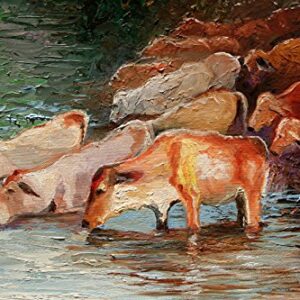 The Watering Hole, Herd of Cattle By Internationally Renown Artist Andre Dluhos