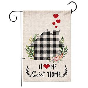 hexagram home sweet home garden flag, fall winter vertical double sided burlap black white buffalo plaid check farmhouse garden flags, spring summer rustic farmhouse yard outdoor decoration 12×18 inch