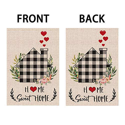 Hexagram Home Sweet Home Garden Flag, Fall Winter Vertical Double Sided Burlap Black White Buffalo Plaid Check Farmhouse Garden Flags, Spring Summer Rustic Farmhouse Yard Outdoor Decoration 12x18 Inch