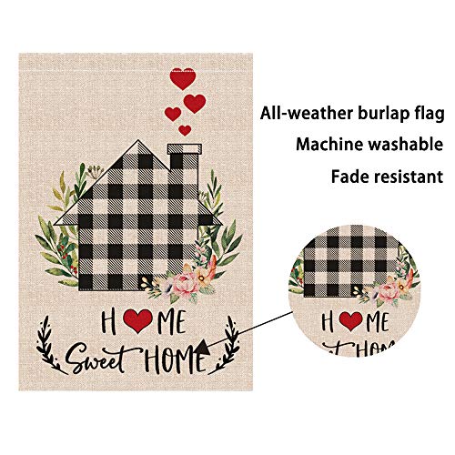 Hexagram Home Sweet Home Garden Flag, Fall Winter Vertical Double Sided Burlap Black White Buffalo Plaid Check Farmhouse Garden Flags, Spring Summer Rustic Farmhouse Yard Outdoor Decoration 12x18 Inch