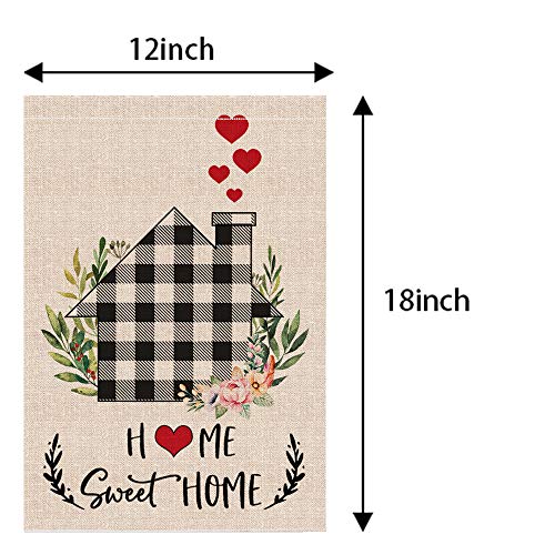 Hexagram Home Sweet Home Garden Flag, Fall Winter Vertical Double Sided Burlap Black White Buffalo Plaid Check Farmhouse Garden Flags, Spring Summer Rustic Farmhouse Yard Outdoor Decoration 12x18 Inch