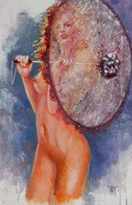 lace parasol, female figure nude by internationally renown painter yary dluhos.