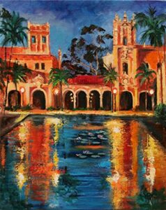 sold – dusk in balboa, san diego balboa park by internationally renowned painter yary dluhos.