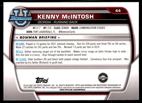 Kenny McIntosh RC 2022 Bowman Chrome University #44 ROOKIE NM+-MT+ NFL NCAA Football 1st Bowman