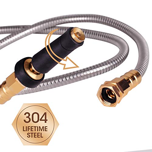 TOUCH-RICH 304 Stainless Steel Garden Hose, Lightweight Metal Hose with Free Nozzle, Guaranteed Flexible and Kink Free (50FT, Stainless)