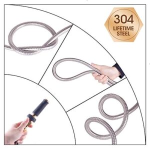 TOUCH-RICH 304 Stainless Steel Garden Hose, Lightweight Metal Hose with Free Nozzle, Guaranteed Flexible and Kink Free (50FT, Stainless)