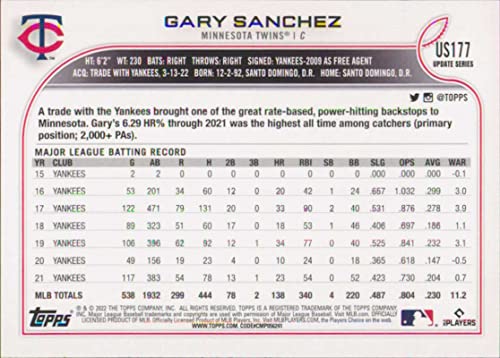 2022 Topps Update #US177 Gary Sanchez NM-MT Minnesota Twins Baseball