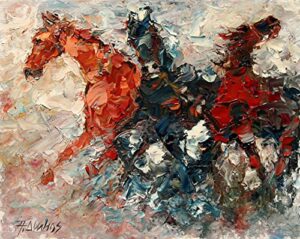 (sold) triad – equine painting by internationally renown painter andre dluhos