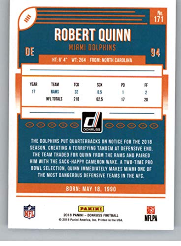 2018 Donruss Football #171 Robert Quinn Miami Dolphins Official NFL Trading Card