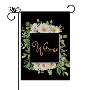 spring garden flag welcome daisy flowers vertical double sided seasonal farmhouse yard outdoor decor 12.5×18 inch