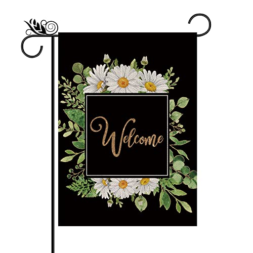 Spring Garden Flag Welcome Daisy Flowers Vertical Double Sided Seasonal Farmhouse Yard Outdoor Decor 12.5x18 Inch