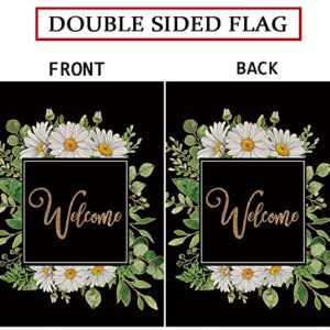 Spring Garden Flag Welcome Daisy Flowers Vertical Double Sided Seasonal Farmhouse Yard Outdoor Decor 12.5x18 Inch