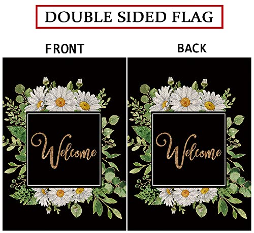 Spring Garden Flag Welcome Daisy Flowers Vertical Double Sided Seasonal Farmhouse Yard Outdoor Decor 12.5x18 Inch