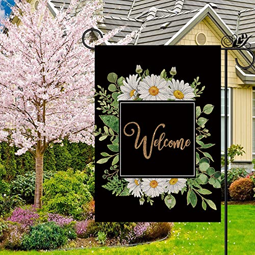 Spring Garden Flag Welcome Daisy Flowers Vertical Double Sided Seasonal Farmhouse Yard Outdoor Decor 12.5x18 Inch