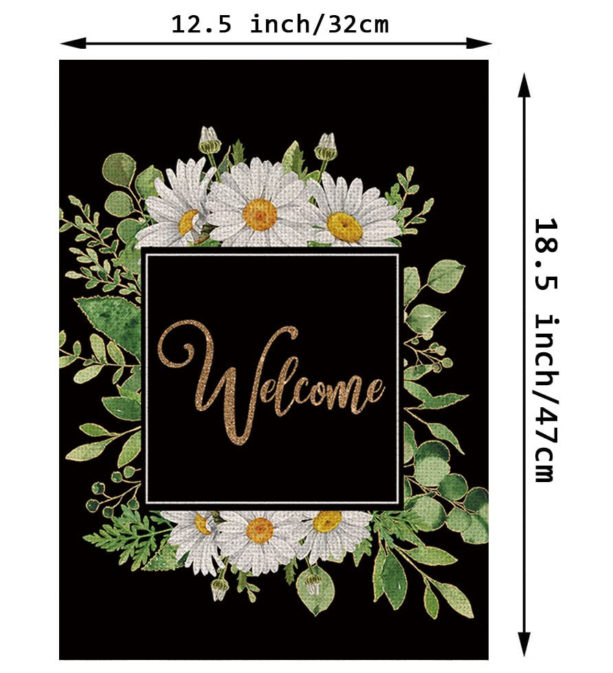 Spring Garden Flag Welcome Daisy Flowers Vertical Double Sided Seasonal Farmhouse Yard Outdoor Decor 12.5x18 Inch