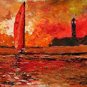 SOLD Crimson Sundown, Seascape Sunset Painting By Internationally Renown Painter Andre Dluhos