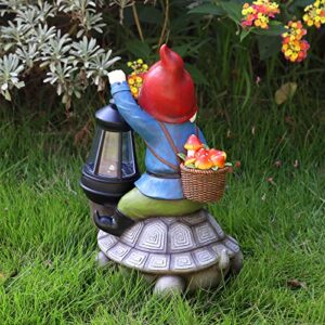 Gnome and Turtle Garden Decor, Large Outdoor Garden Sculptures & Statues, Outside Patio Yard Lawn Decorations, Housewarming for Women, Mom, Grandma with Solar Lantern