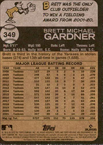 2022 Topps Heritage #349 Brett Gardner New York Yankees Official MLB Baseball Card in Raw (NM or Better) Condition