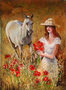 (sold) poppies in the field – a girl and her horse by internationally renown painter yary dluhos.