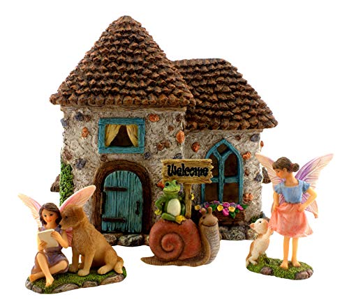 PRETMANNS Fairy Garden House Kit - Fairy Garden Accessories Outdoor - Fairy House & Fairies for Fairy Garden – Fairy Houses for Gardens Outdoor - Fairy House is 6” High 4 Piece Kit for Adults