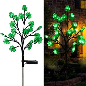 2 packs solar st patricks day decorations shamrock stake lights, waterproof outdoor st patricks day lights, lucky green st patricks day decor shamrock lights for yard garden pathway irish decorations