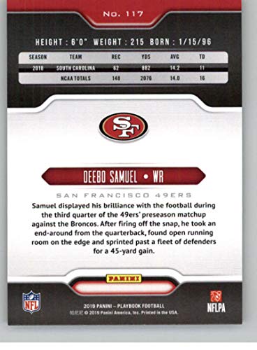 2019 Playbook Football #117 Deebo Samuel San Francisco 49ers RC Rookie Official Panini NFL Trading Card