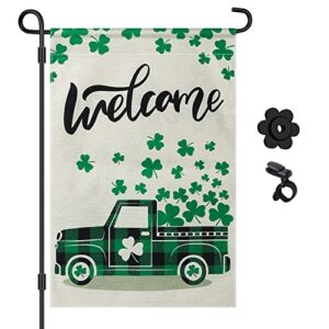 st patricks day garden flag, st patricks day flag double sided lucky clover garden flag shamrock st patricks day yard flag, holiday yard outdoor flag 12×18 inch