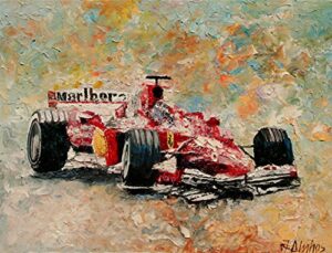 wheel lift, ferrari formula 1 grand prix racing motorsport painting by internationally renown painter andre dluhos