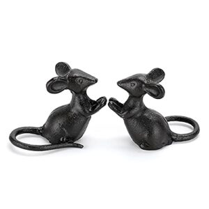 ownmy 2 cast iron cute mouse figurine sculpture black mice statues carved desktop ornaments figurines, decorative creative animal figurine indoor outdoor statues for garden patio yard home decoration