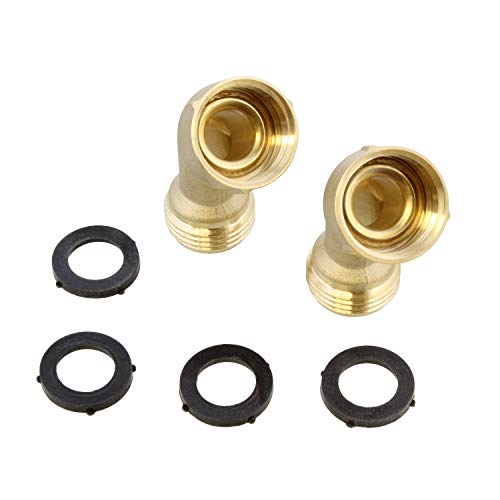 Dumble 45 Degree Garden Hose Elbow Fitting 2pk with 4 Washers - Outdoor Faucet Extender, Hose Connector Spigot Extender