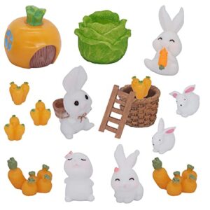 16 pcs cute mini animal figurines miniature, spwolfrt easter bunny ornament easter rabbit micro fairy garden décor for moss landscape diy terrarium craft accessories home outdoor indoor (bunny family)