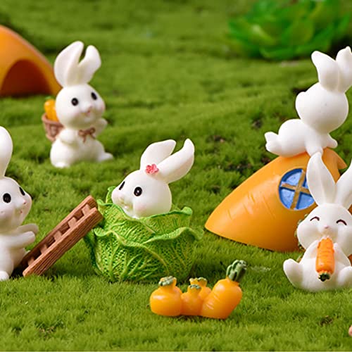 16 Pcs Cute Mini Animal Figurines Miniature, SPWOLFRT Easter Bunny Ornament Easter Rabbit Micro Fairy Garden Décor for Moss Landscape DIY Terrarium Craft Accessories Home Outdoor Indoor (Bunny family)