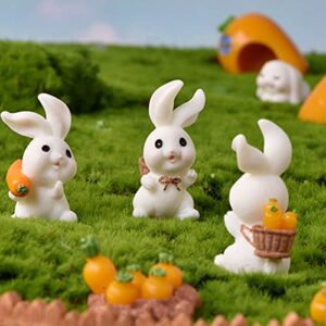 16 Pcs Cute Mini Animal Figurines Miniature, SPWOLFRT Easter Bunny Ornament Easter Rabbit Micro Fairy Garden Décor for Moss Landscape DIY Terrarium Craft Accessories Home Outdoor Indoor (Bunny family)