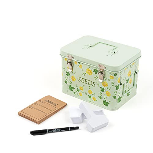 GLOCHYRA Seed Storage Box Garden Seed Packet Storage Organizer Seed Container Comes with 100 Plant Labels, 10 Seed envelopes, Marker Pen