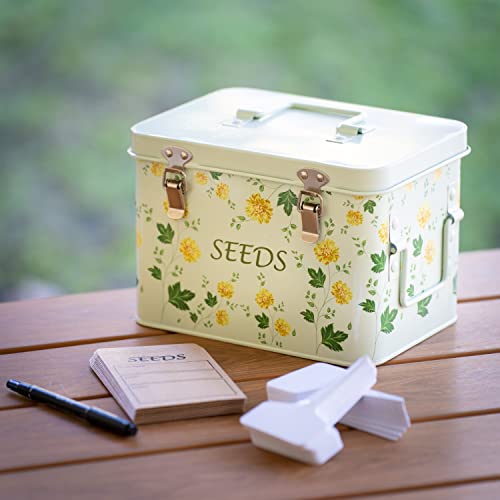 GLOCHYRA Seed Storage Box Garden Seed Packet Storage Organizer Seed Container Comes with 100 Plant Labels, 10 Seed envelopes, Marker Pen