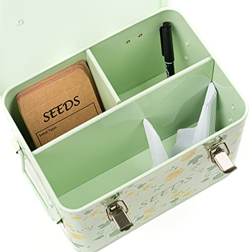 GLOCHYRA Seed Storage Box Garden Seed Packet Storage Organizer Seed Container Comes with 100 Plant Labels, 10 Seed envelopes, Marker Pen