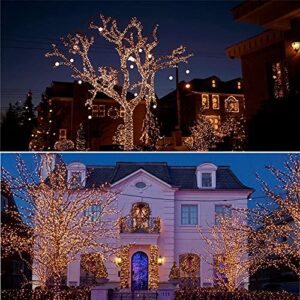 4-Pack 160FT 400 LED Solar String Lights Outdoor, Waterproof Solar Outdoor Lights with 8 Lighting Modes, Solar Fairy Lights for Tree Christmas Wedding Party Decorations Garden Patio (Warm White)