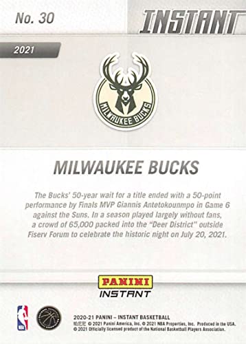 2021 Panini NBA Champions Milwaukee Bucks #30 Team Photo With Giannis Antetokounmpo Official NBA Basketball Card Commeorating the Bucks Championship season in Raw (NM or Better) Condition