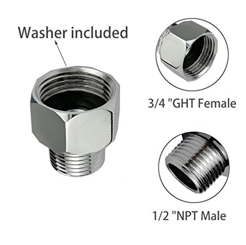 Brass Pipe Fitting,Adapter 3/4”GHT Female Thread (Swivel) x 1/2” NPT Male Threaded Connector,Garden Hose Connector, Garden Hose to Shower adapter,Chrome (3/4GHT female X 1/2NPT male)