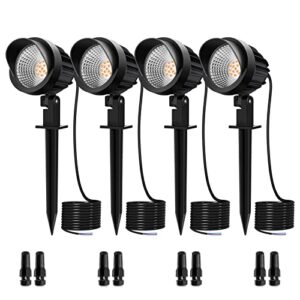 meikee 7w led landscape lights low voltage outdoor spotlight led pathway lights landscape light warm white ip66 waterproof for driveway, yard, lawn, flood, swimming pool, outdoor garden lights 4 pack