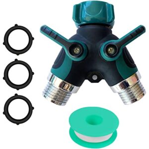 2 Way Hose Splitter for Garden - Super Durable, Rust Resistant Metal Body, Dual Valve Outdoor Spigot - Modern Water Hose Splitter - Y-Shaped Garden Hose Connector