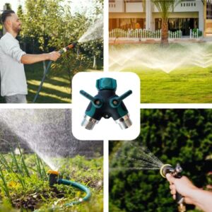 2 Way Hose Splitter for Garden - Super Durable, Rust Resistant Metal Body, Dual Valve Outdoor Spigot - Modern Water Hose Splitter - Y-Shaped Garden Hose Connector