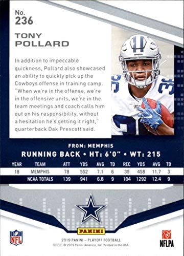 2019 Playoff Football #236 Tony Pollard RC Rookie Dallas Cowboys Official Panini NFL Trading Card