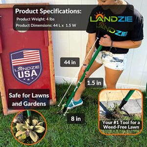 Landzie Weeder - 44 Inch Long Steel Stand Up Manual Weed Remover Tool for Lawn and Garden - Easily Weed Grass Without Bending or Kneeling - 4 Serrated Heavy Duty Claws with Lever for Easy Removal