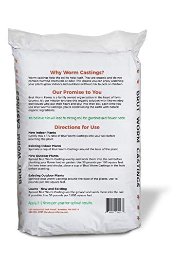 BRUT WORM FARMS Worm Castings Soil Builder - 12 Pounds - Organic Fertilizer - Natural Enricher for Healthy Houseplants, Flowers, and Vegetables - Use Indoors or Outdoors - Non-Toxic and Odor Free