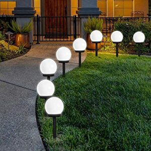 otdair solar lights outdoor, 8 pack solar led globe powered garden light waterproof for yard patio walkway landscape in-ground spike pathway cool white